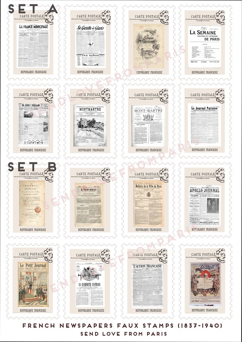 VINTAGE FRENCH Faux Postage Stamps | Wedding Details | Vintage Postage ...