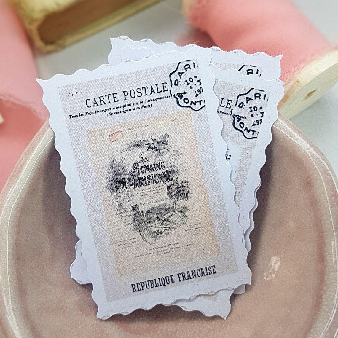 VINTAGE FRENCH Faux Postage Stamps Wedding Details Newspaper Postage ...