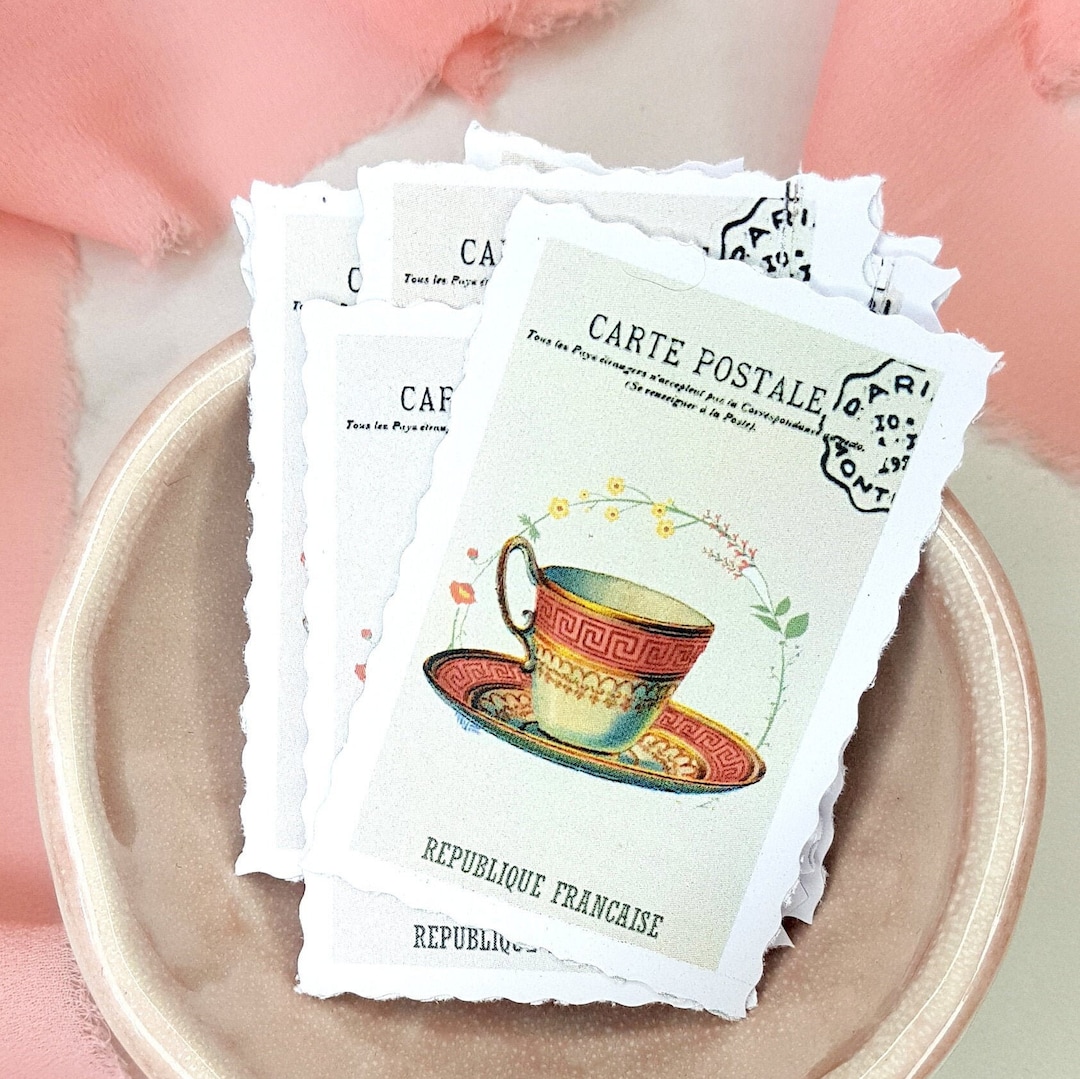 Handmade French Faux Postage Stamps: Tea Cups, Junk Journal ...