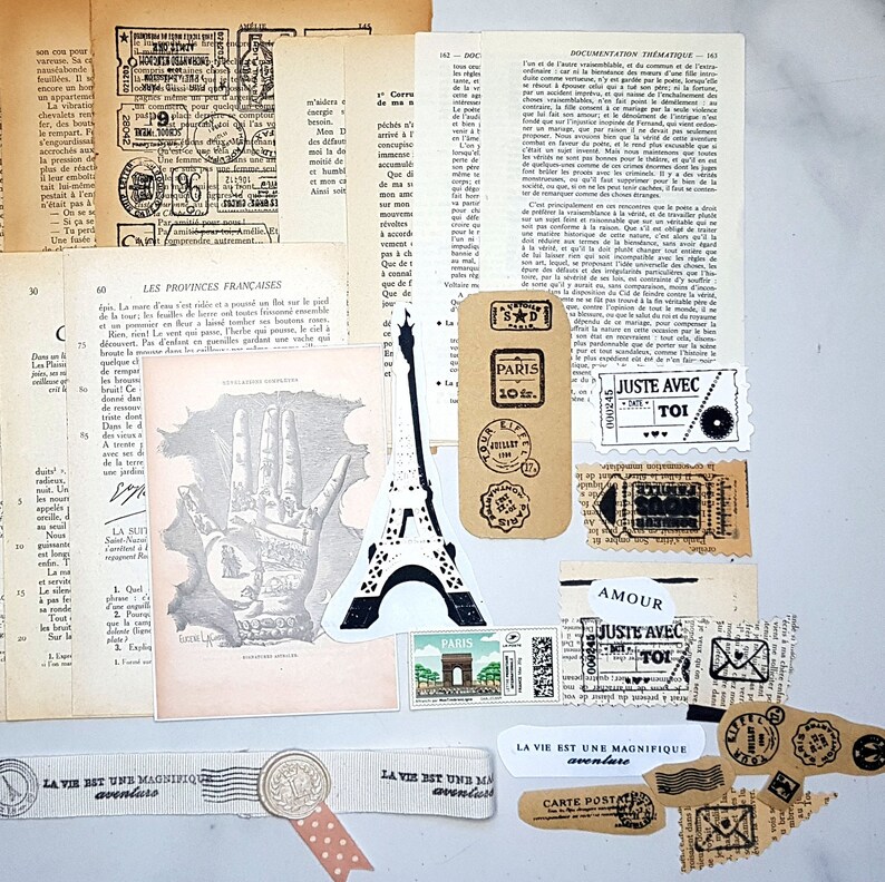 Paris Vintage Ephemera Kit: French Scrapbooking Bundle, Stickers ...