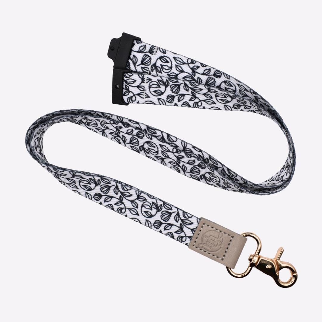 Botanical Breakaway Lanyard | White Plant Pattern Fabric Lanyard With ...
