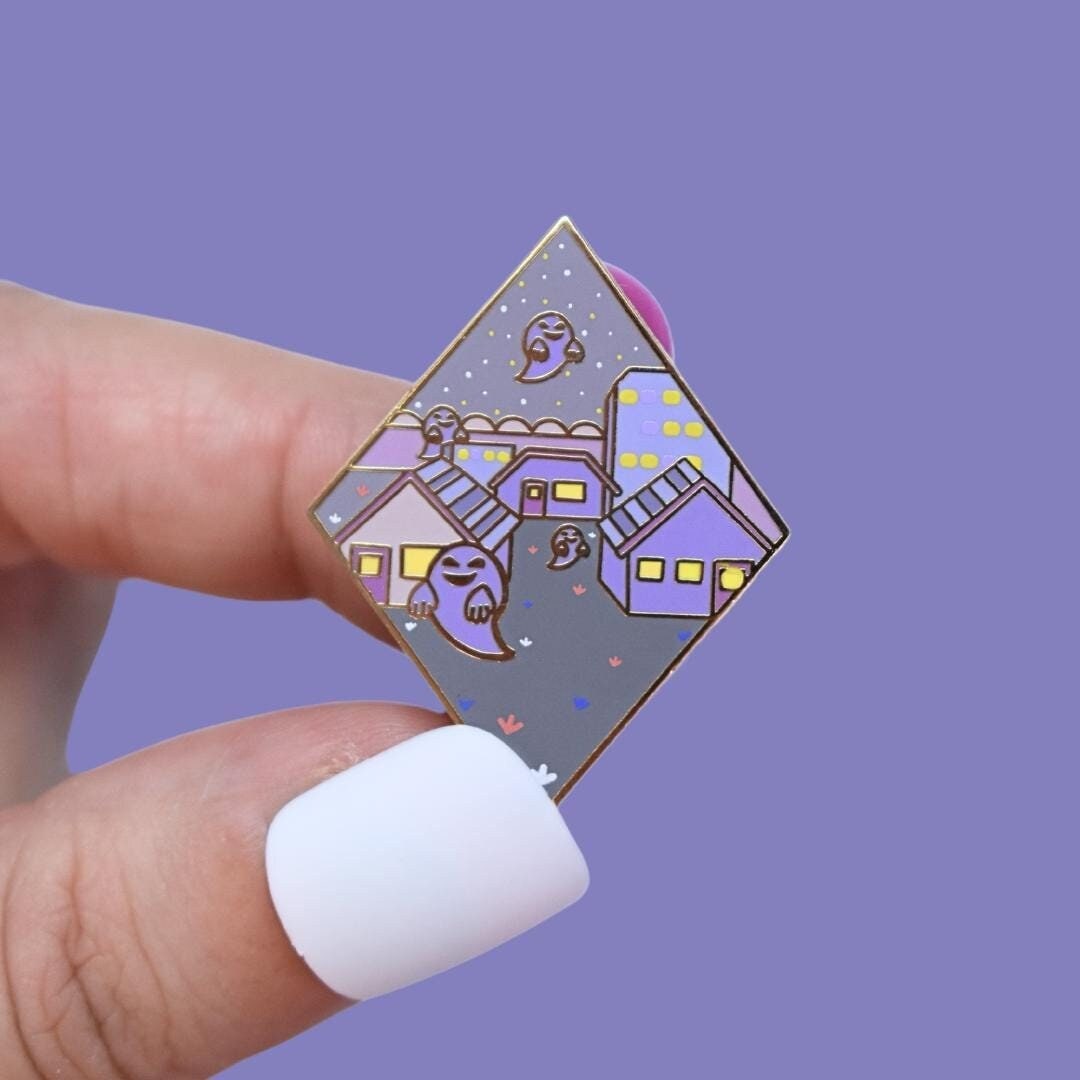 Purple Town Enamel Pin: Gold Plated Fantasy Lapel Pin - Etsy