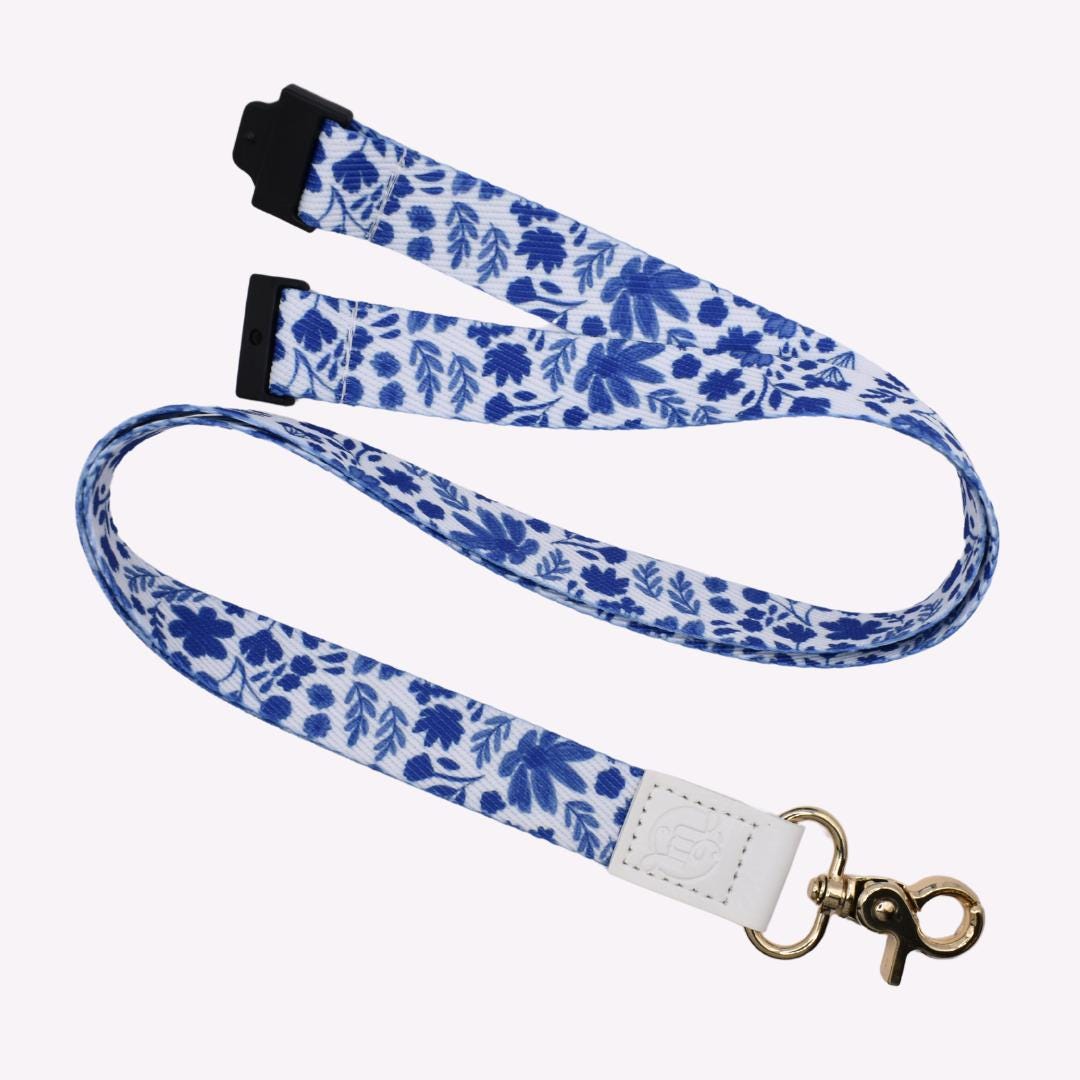 Porcelain Floral Lanyard: Blue Pottery Pattern Fabric, Gold Clasp - Etsy