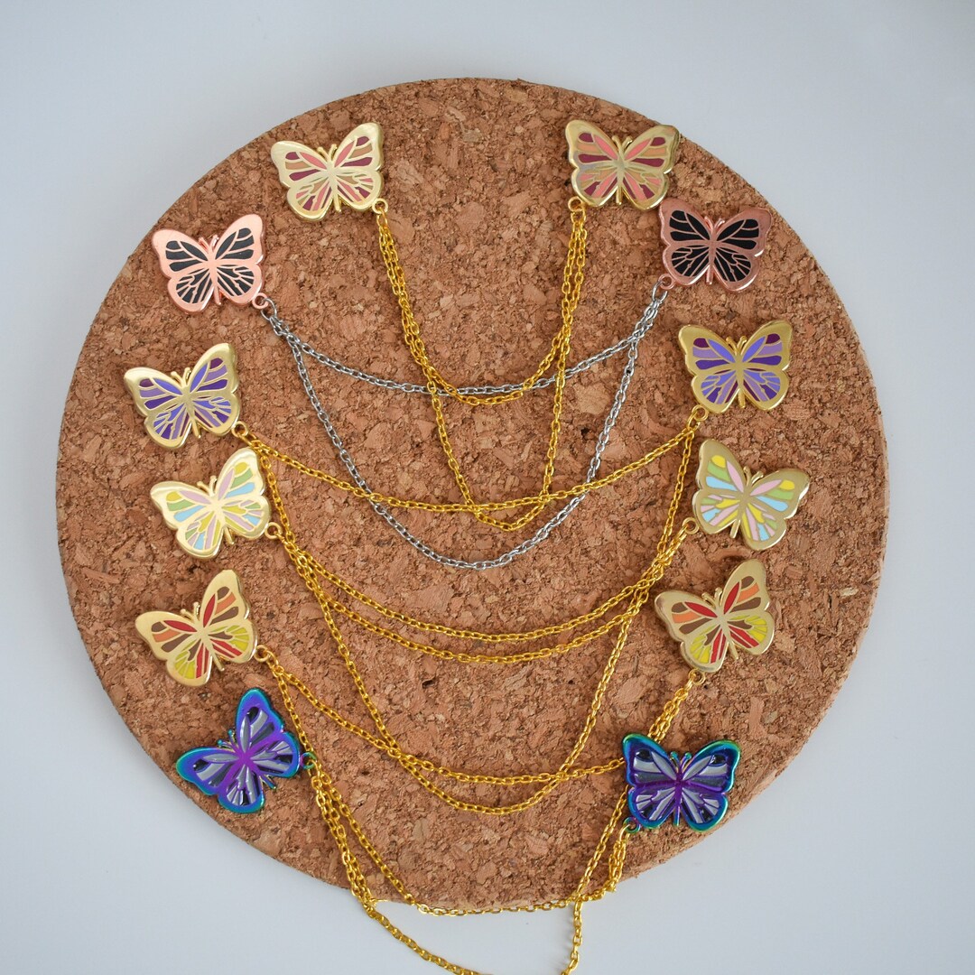 Butterfly Enamel Pin | Chain Moth Collar Lapel Pin - Etsy