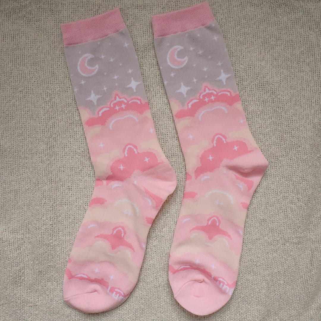Pink Sky Knitted Socks | Cute Aesthetic, Skyscape, Clouds, Celestial Pink Socks - Etsy