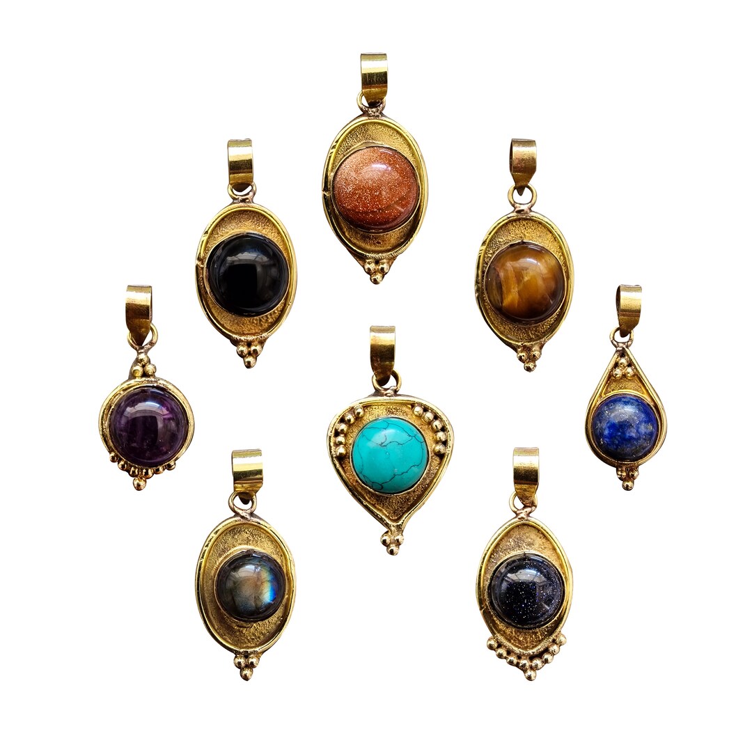 Brass Pendant With Stones Natural Stones Pendant-choice of 8 Natural ...