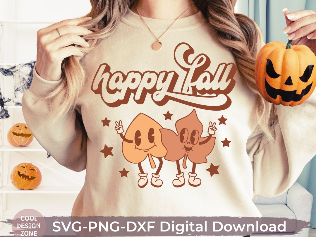 Retro Happy Fall Svg Leaves Friends Cartoon Cute Fall Yall Vibe, Hello ...
