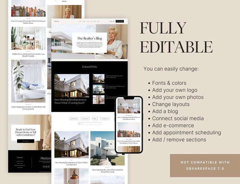 Real Estate Website Template Squarespace 7.1 | Realtor Website Design ...