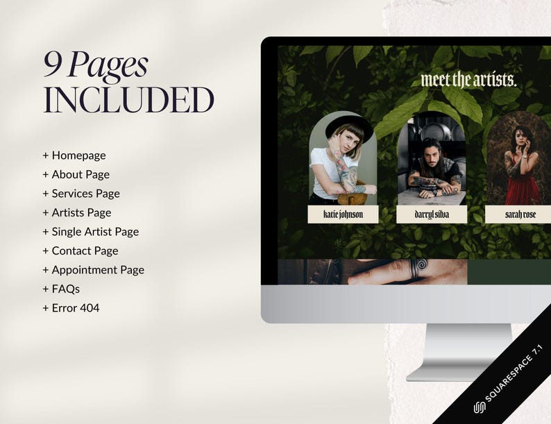 Tattoo Shop Website Template for Squarespace 7.1 Tattoo Studio Website ...