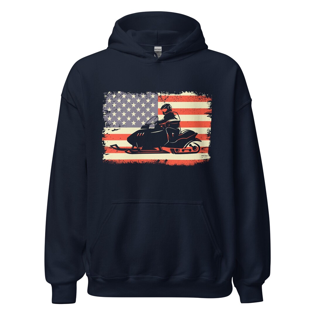 Snowmobile Hoodie, American Flag Snowmobile, Snowmobile Gifts ...