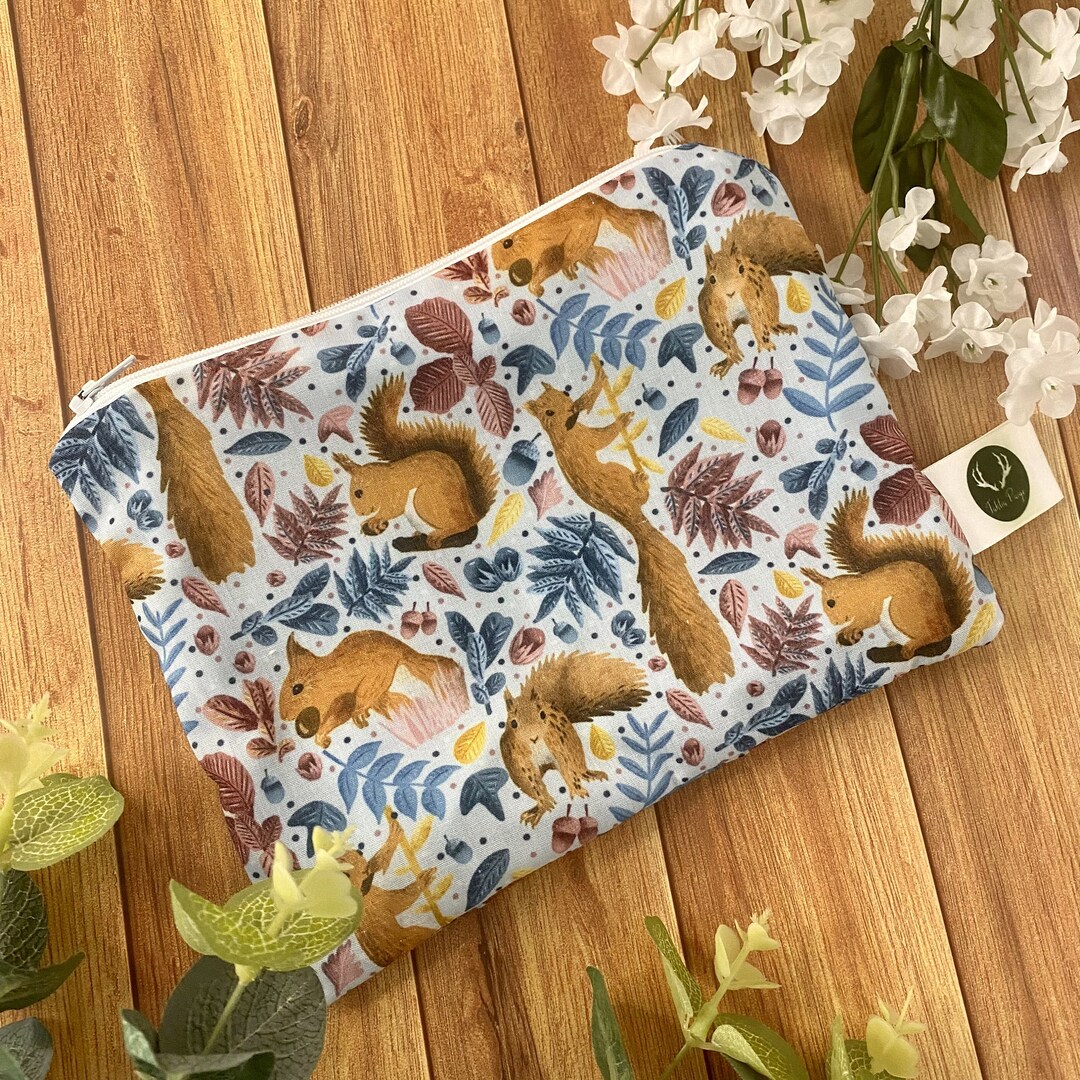 Squirrel Pattern Pouch: Cotton Travel Bag, Makeup Accessories - Etsy UK