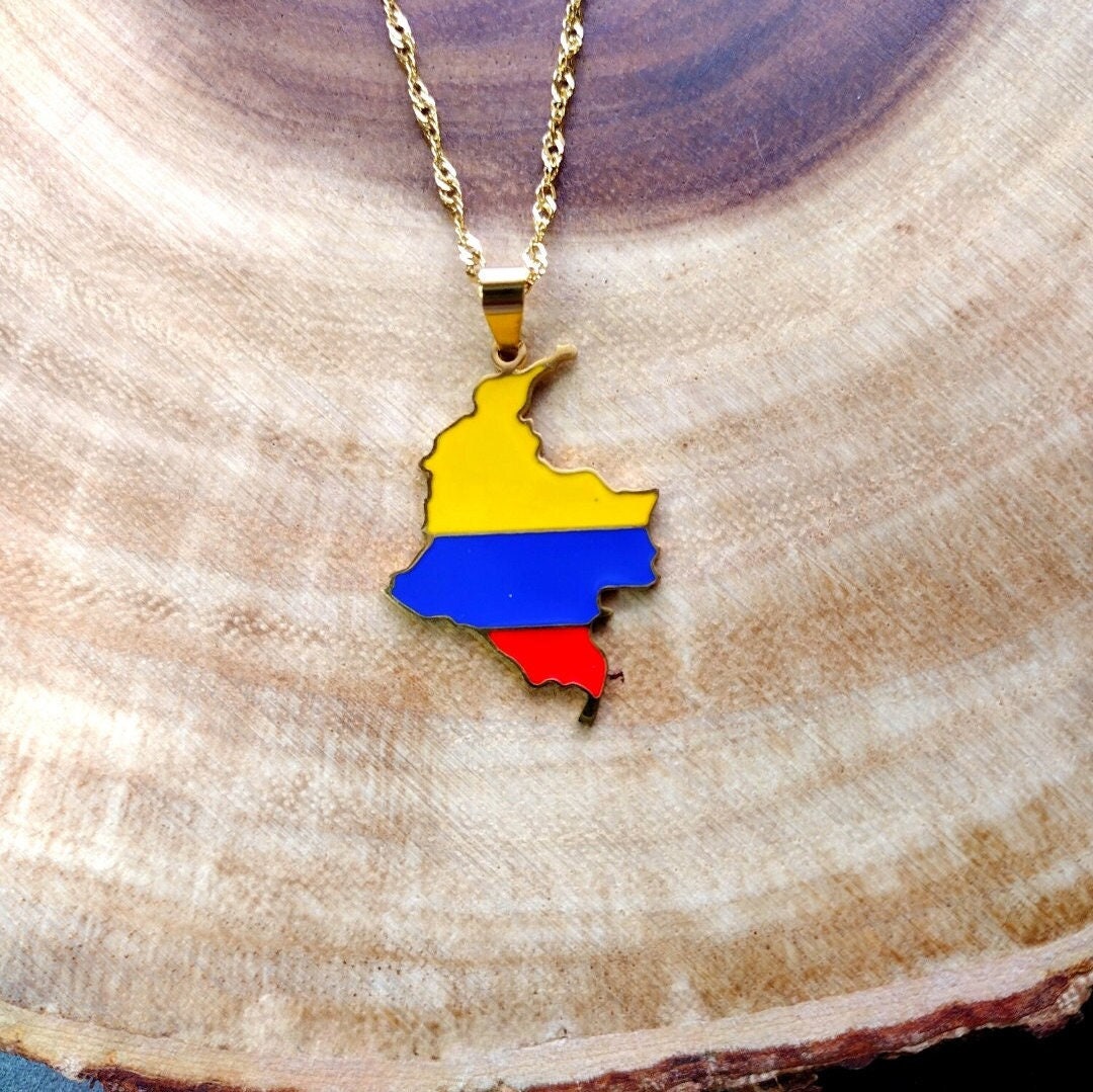 Colombian Map Flag Necklace, Colombia Jewelry Gift, Colombian Art ...
