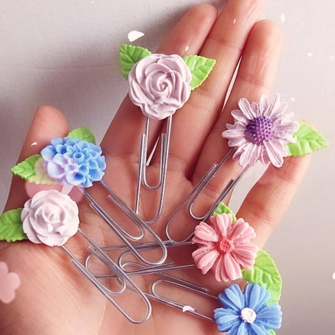Set Flower Paper Clips, Flower Bookmarks, Flower Planner Clips, Paper ...