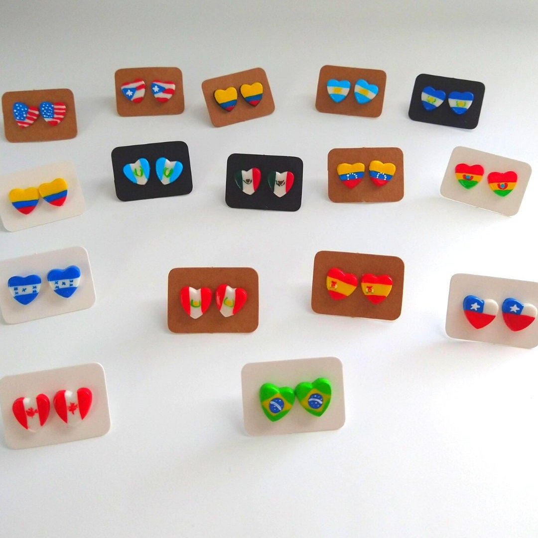Hispanic Heritage Month, Heart of Flag, Flag Earrings, Stud Earrings ...