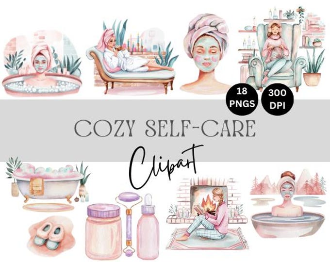 Cozy Self Care Watercolor Clipart Set | 25 PNG Images | Commercial Use ...
