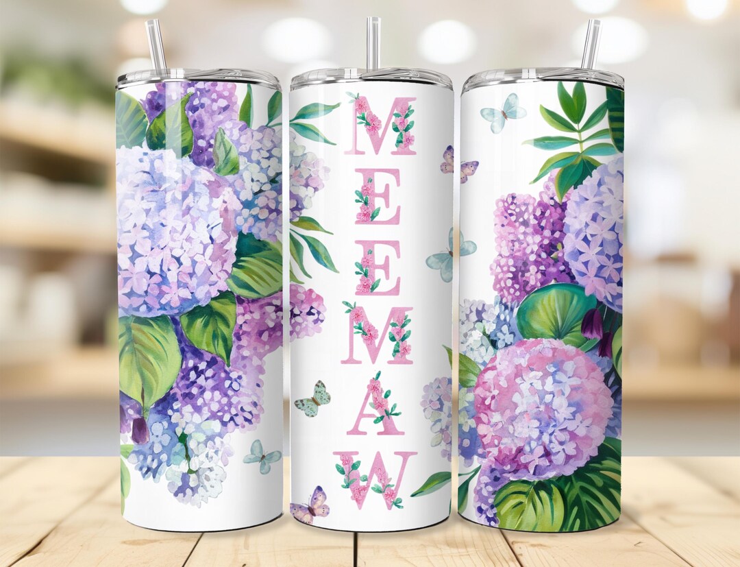 Meemaw 20oz Skinny Tumbler Sublimation Design, Flowers Butterfly ...
