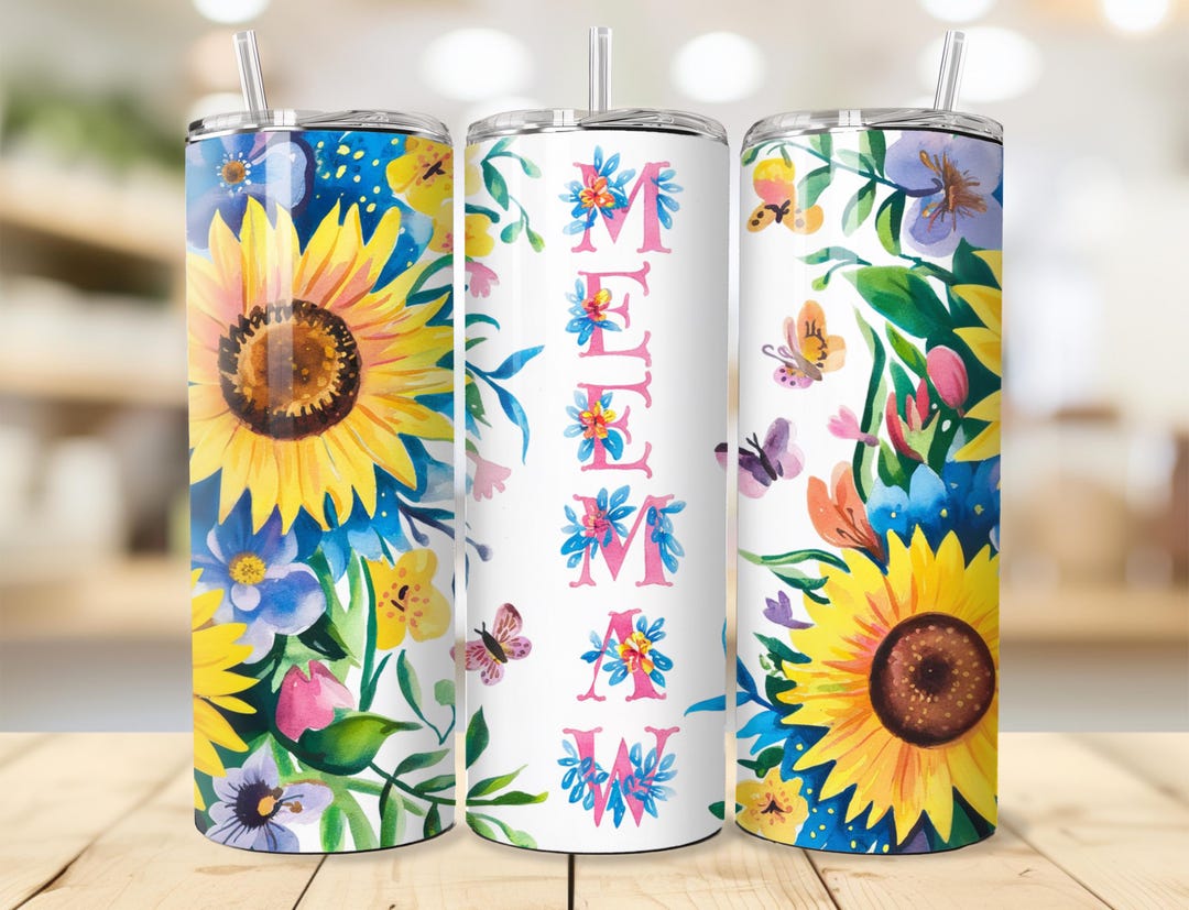 Meemaw 20oz Skinny Tumbler Sublimation Design, Flowers Butterfly ...