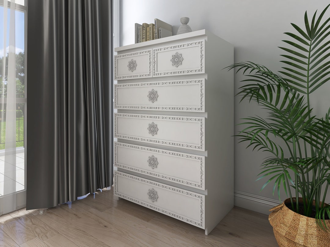 Wooden Overlays Ready to Apply - Set of 6, Kit for Tall Malm 6 Drawers ...