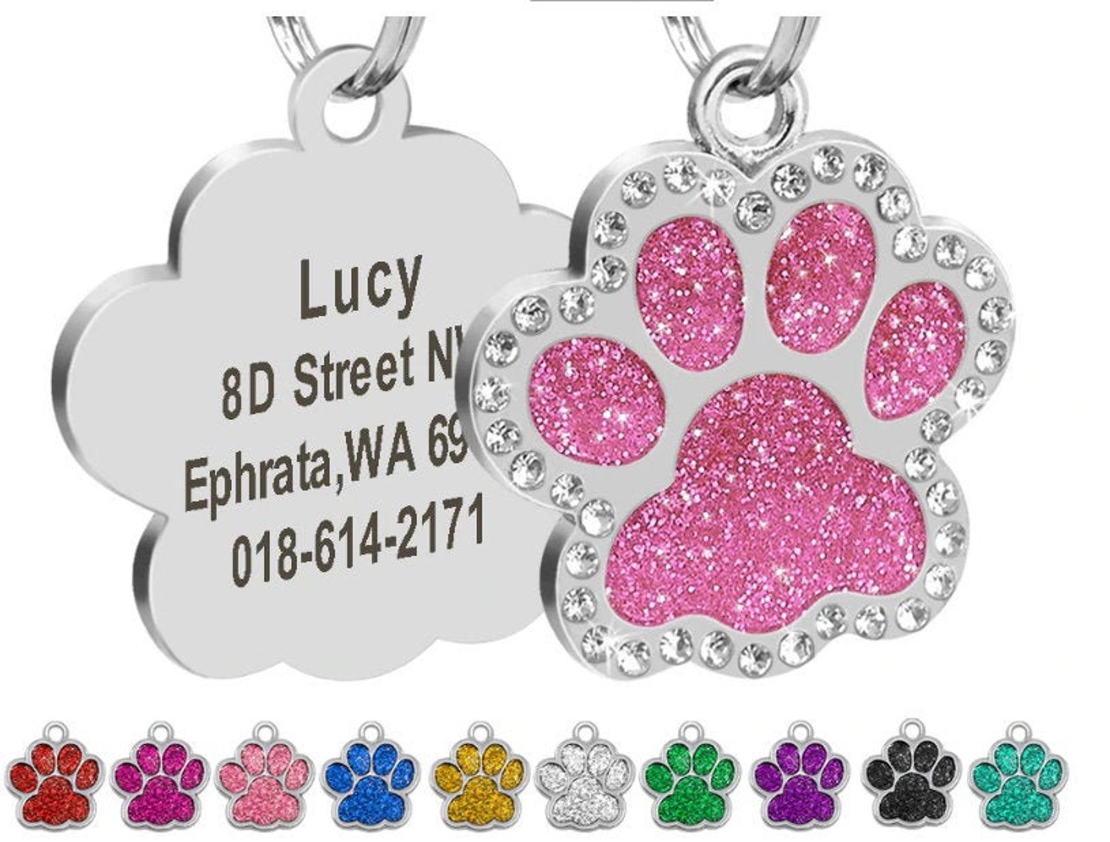 Rhinestonepersonalized Paw Dog Cat Name Tag Custom Engraved | Etsy