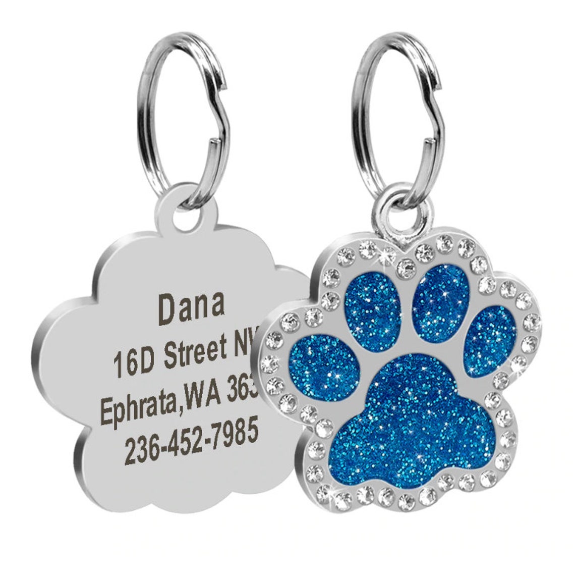 Rhinestonepersonalized Paw Dog Cat Name Tag Custom Engraved | Etsy