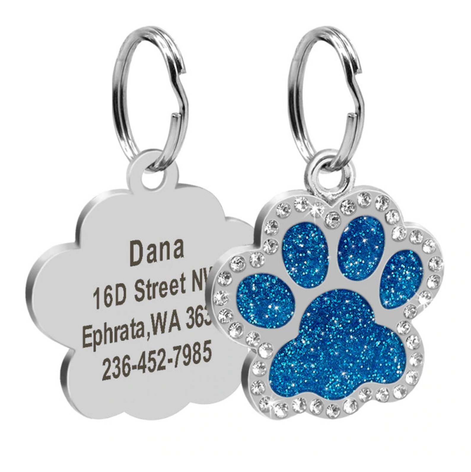 Rhinestonepersonalized Paw Dog Cat Name Tag Custom Engraved | Etsy