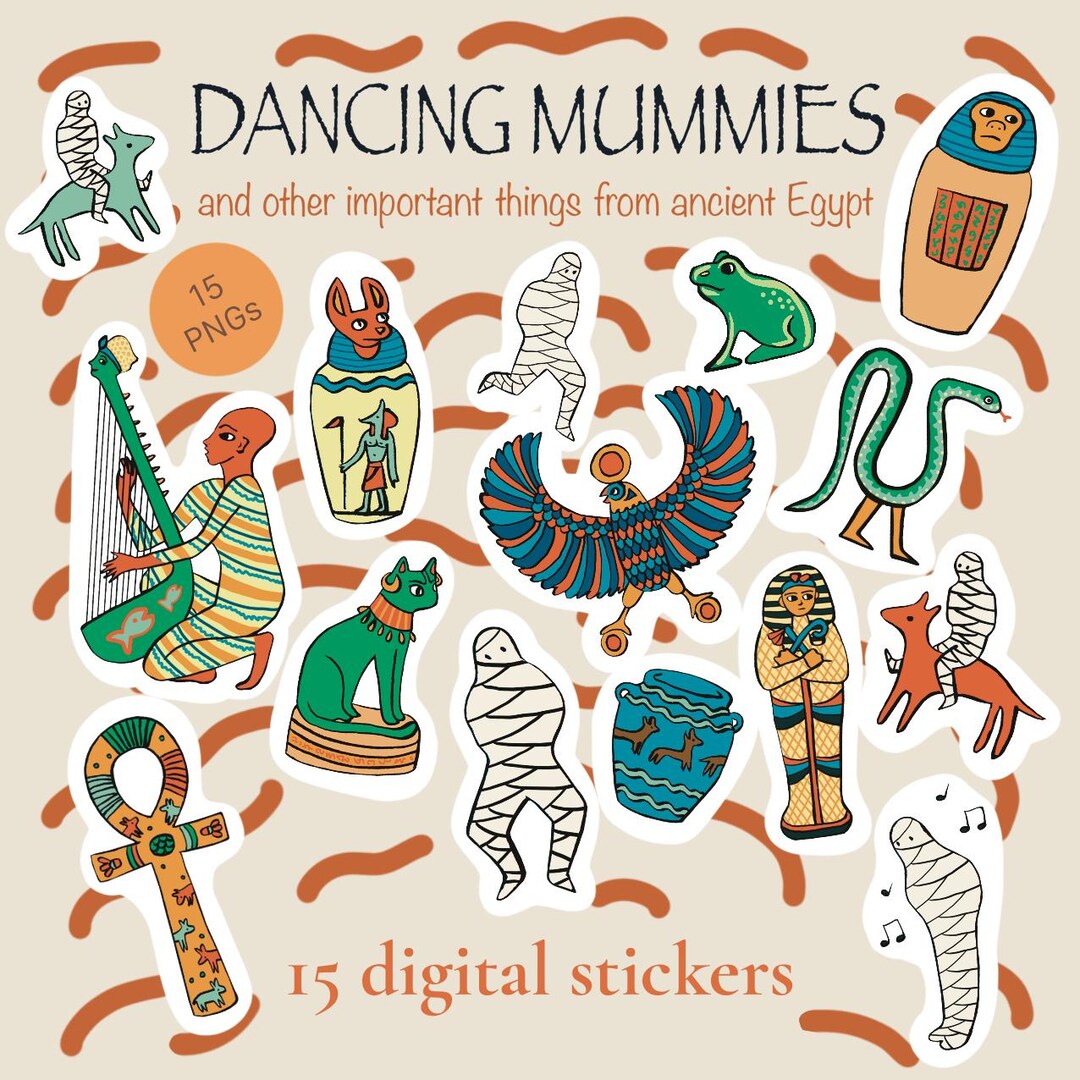 15 Digital Ancient Egypt Stickers | Mummies, Egyptian Cat & Hieroglyph ...