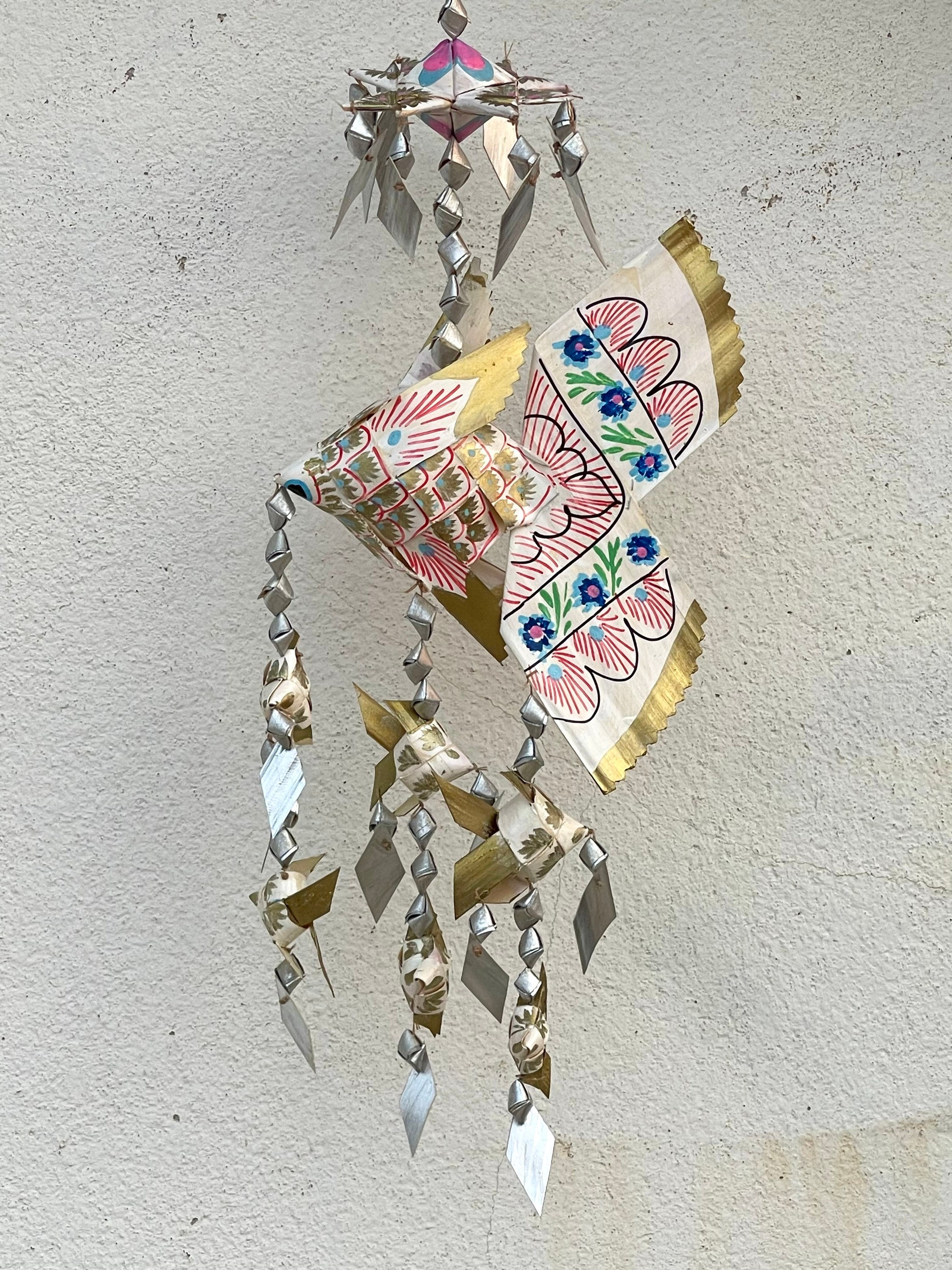 Mini Red Thai Woven Fish Mobile Made From Palm Leaf With Colorful ...