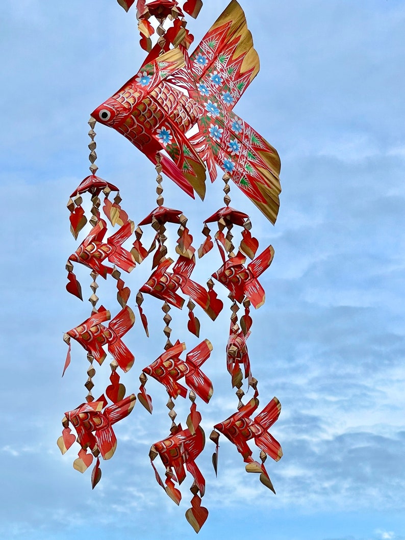 Thai Orange Fish Mobile Made From Palm Leaf With Colorful Patterns. - Etsy