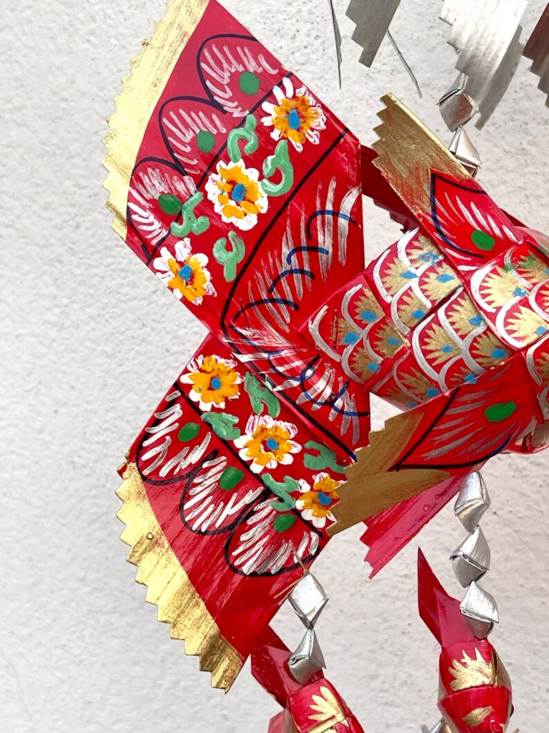 Mini Red Thai Woven Fish Mobile Made From Palm Leaf With Colorful ...