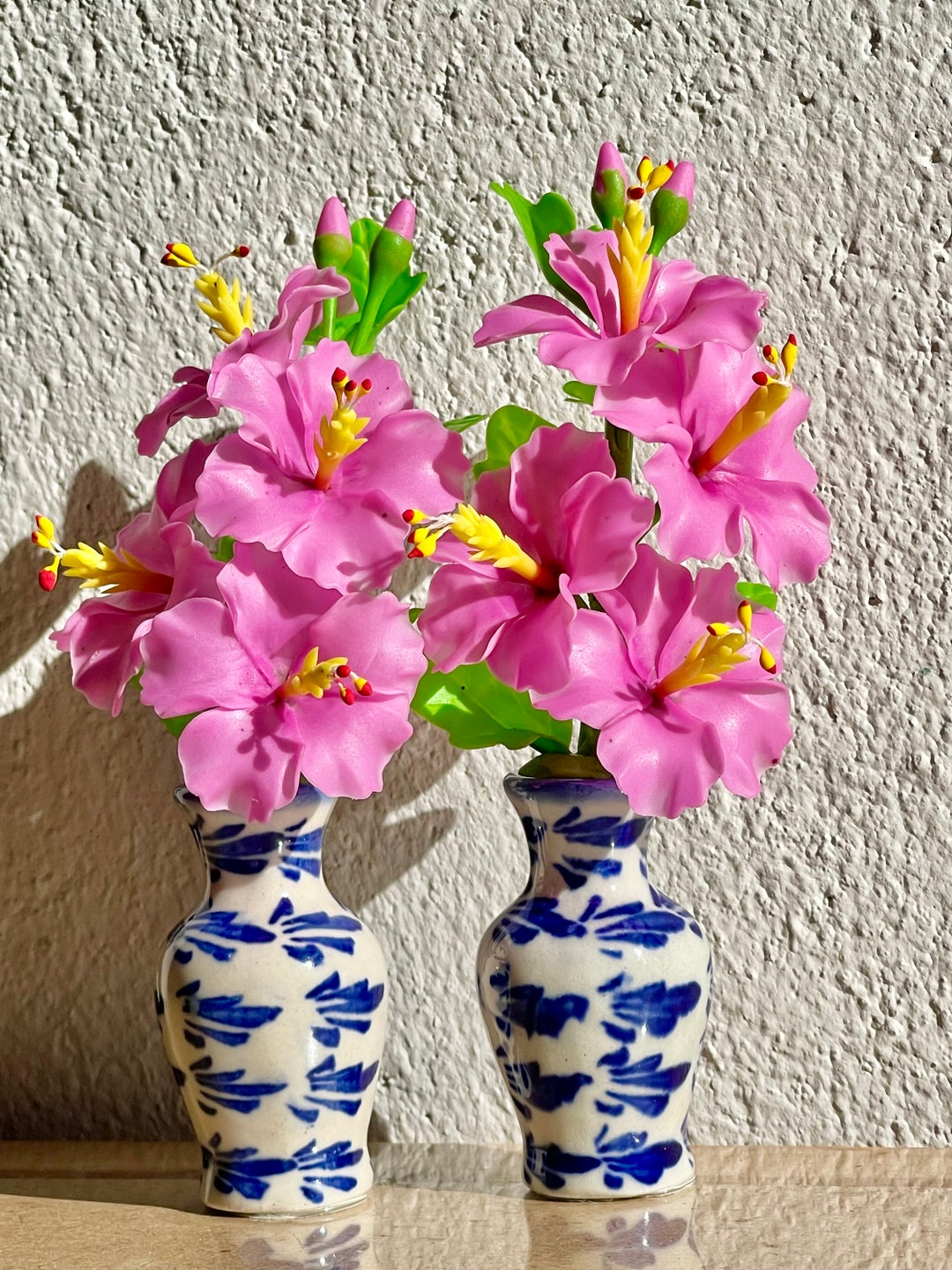 Pink Hibiscus Flowers, Made From Clay, Arranged in Two Compact Sized ...