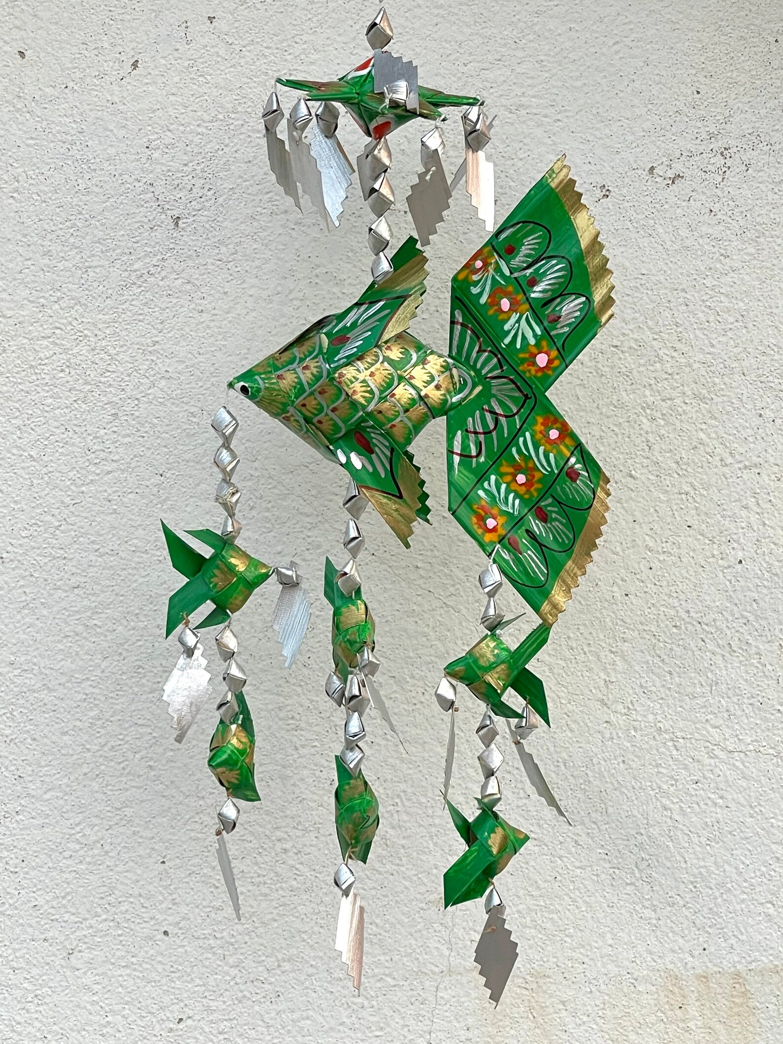Mini Red Thai Woven Fish Mobile Made From Palm Leaf With Colorful ...