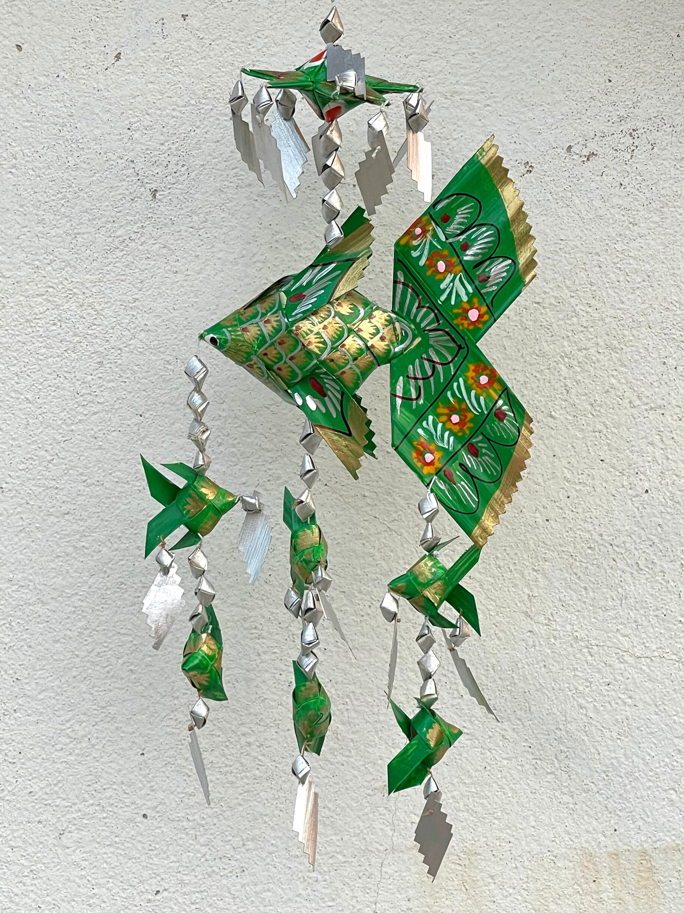 Mini Red Thai Woven Fish Mobile Made From Palm Leaf With Colorful ...