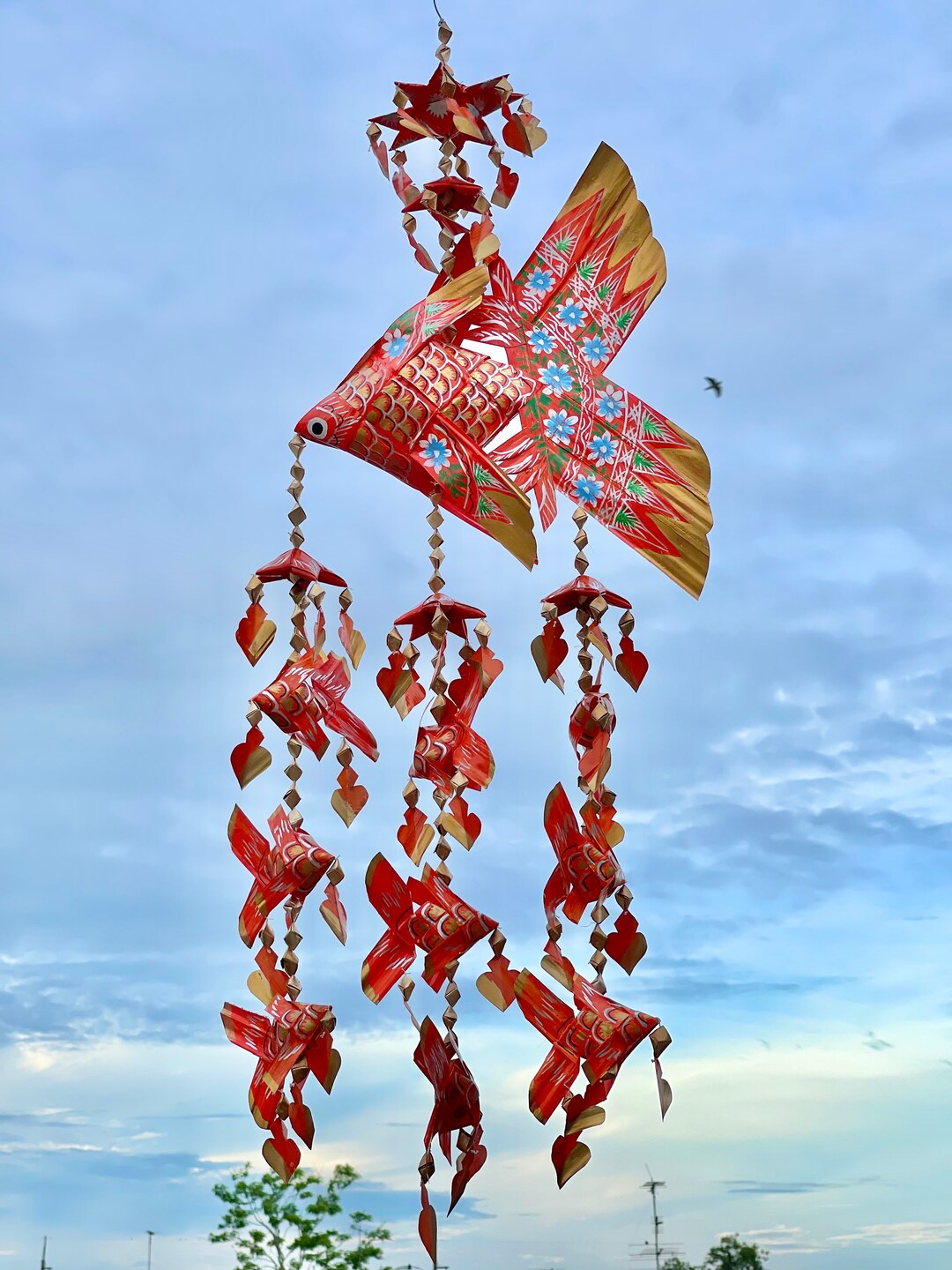 Thai Orange Fish Mobile Made From Palm Leaf With Colorful Patterns. - Etsy