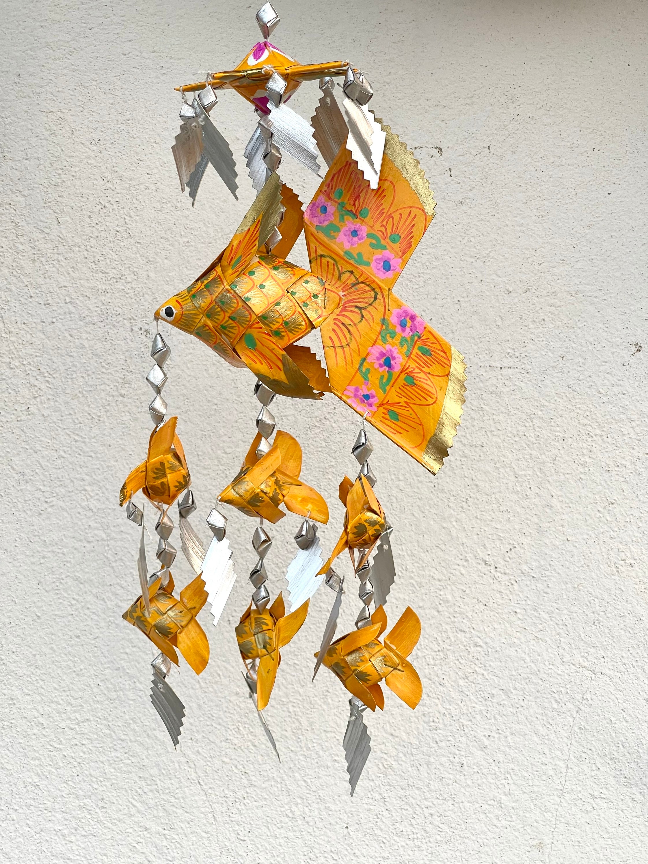 Mini Red Thai Woven Fish Mobile Made From Palm Leaf With Colorful ...