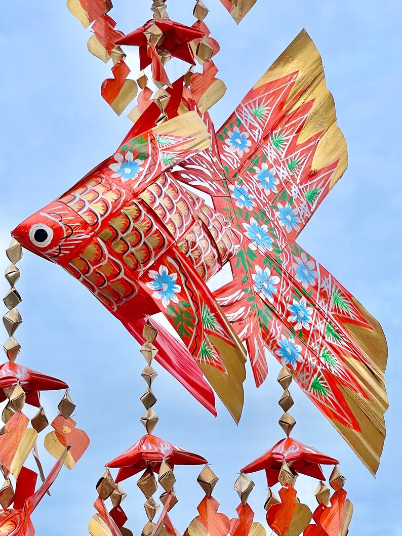 Thai Orange Fish Mobile Made From Palm Leaf With Colorful Patterns. - Etsy