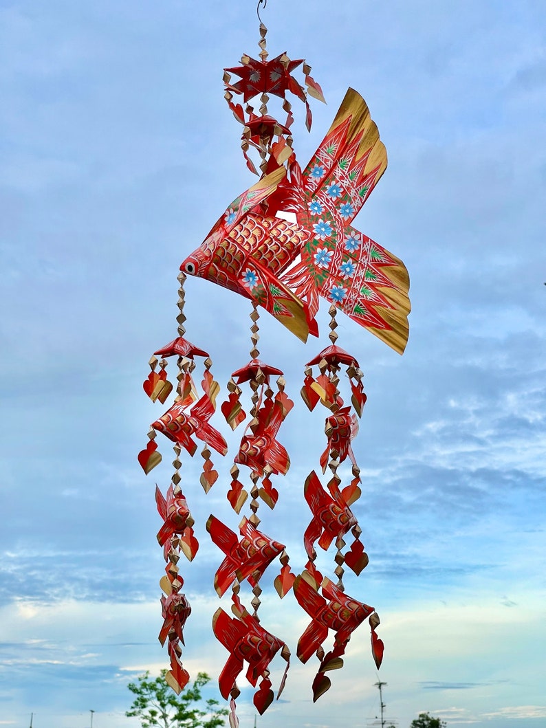 Thai Orange Fish Mobile Made From Palm Leaf With Colorful Patterns. - Etsy