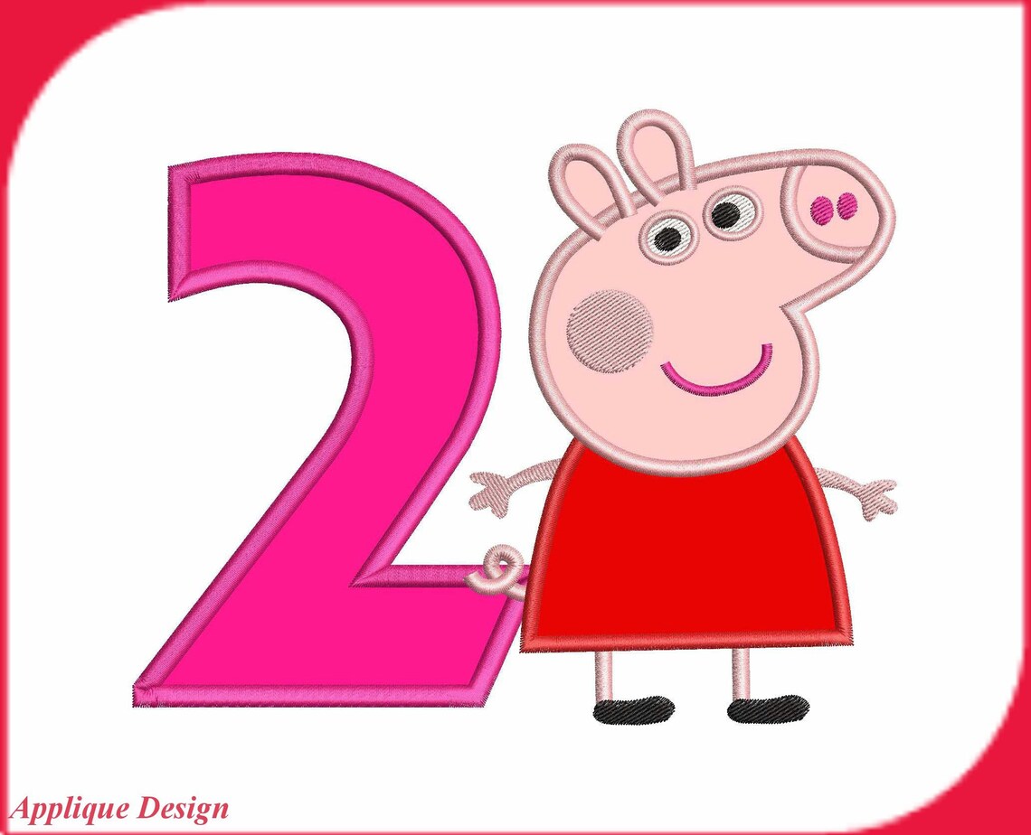 Peppa Pig Birthday Number 2 Applique Embroidery Design | Etsy