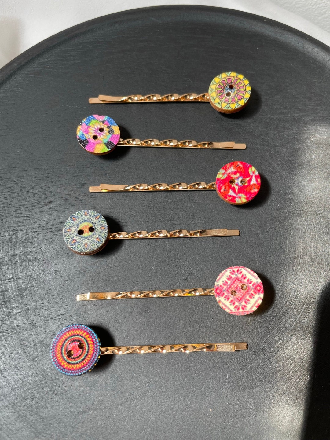 Flat Barrettes Hair Clips Thin Vintage Buttons Unique Handmade - Etsy