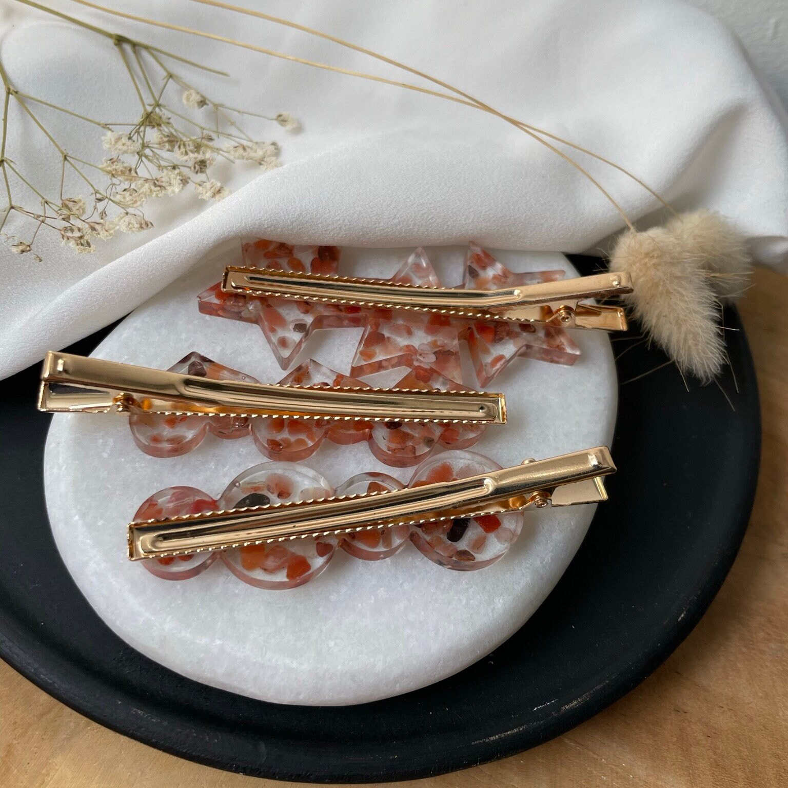 Barrettes Clips Cheveux Résine Epoxy Inclusion Pierres Fines - Etsy