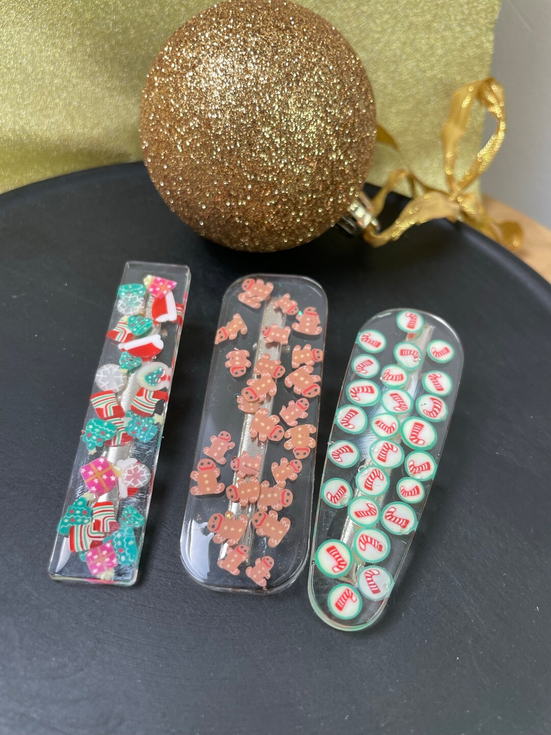 Barrettes Hair Clips Christmas Models Epoxy Resin Christmas Bonnet Boot ...