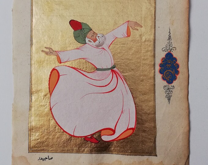 Ottoman Turkish Miniature Art Whirling Dervish in White Collectable ...
