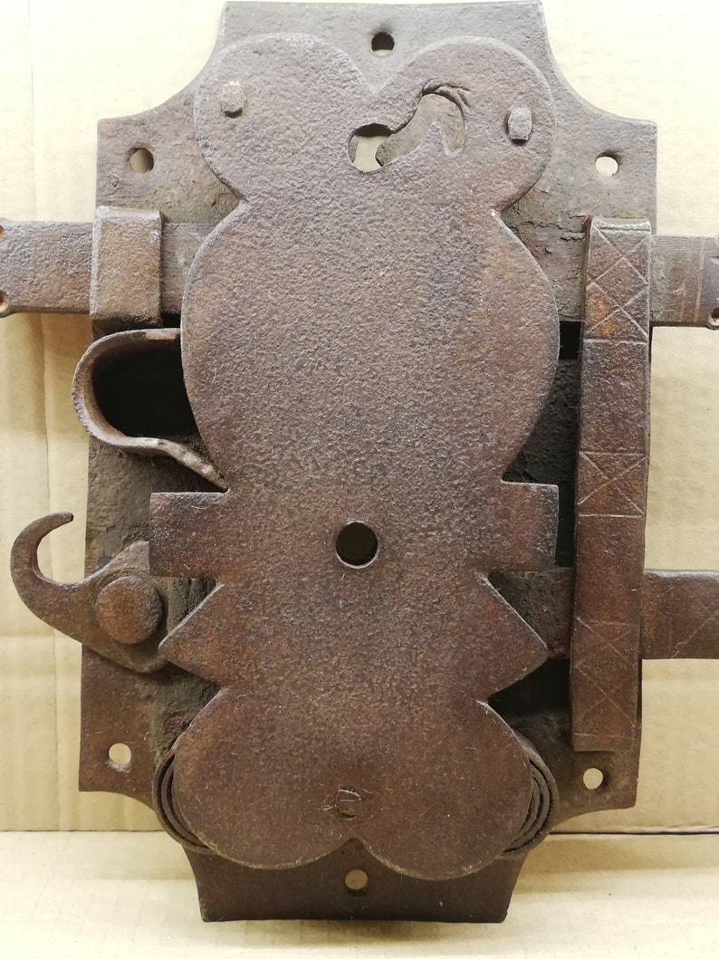 C 19th, Ottoman Turkish Antique Forged Iron Door Lock Plate / Panel ...