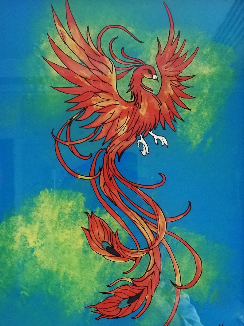 Phoenix zümrüd-ü Anka Kuşu Reverse Glass Painting - Etsy