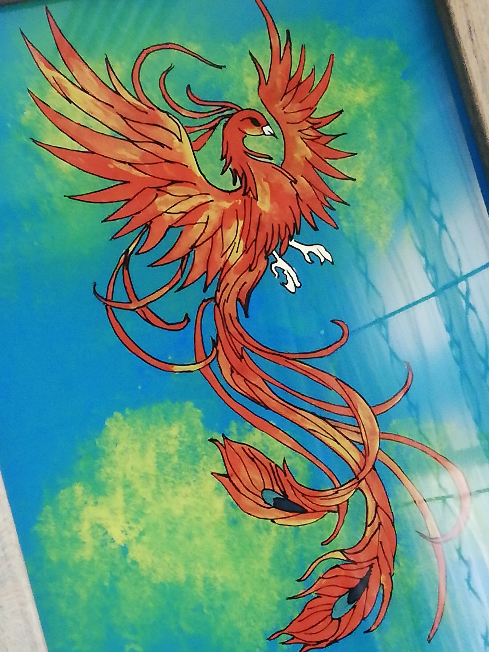 Phoenix zümrüd-ü Anka Kuşu Reverse Glass Painting - Etsy