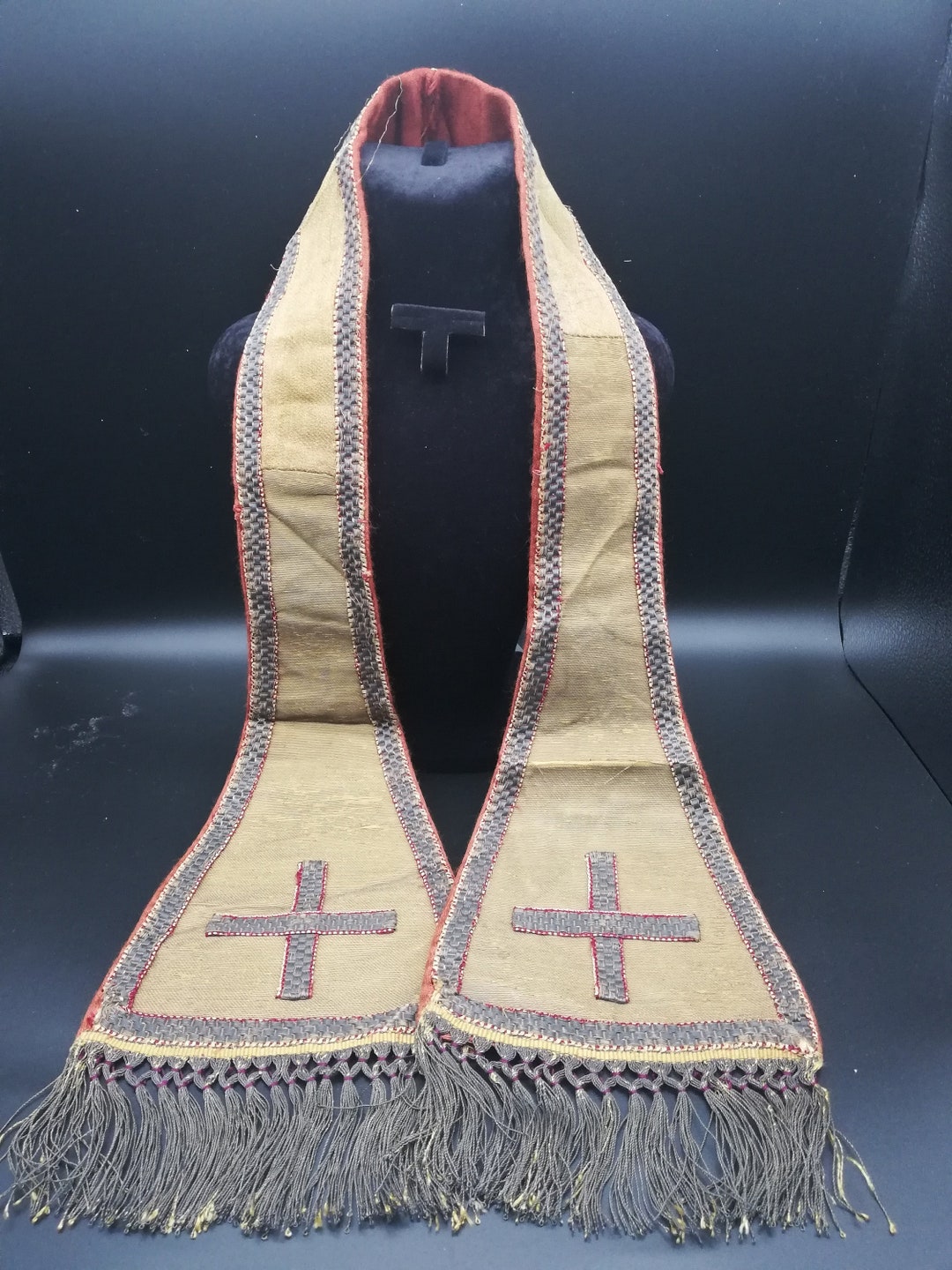 1930's Priest Stole of Silk Satin Fabric Embroidered W/ Golden Metallic ...