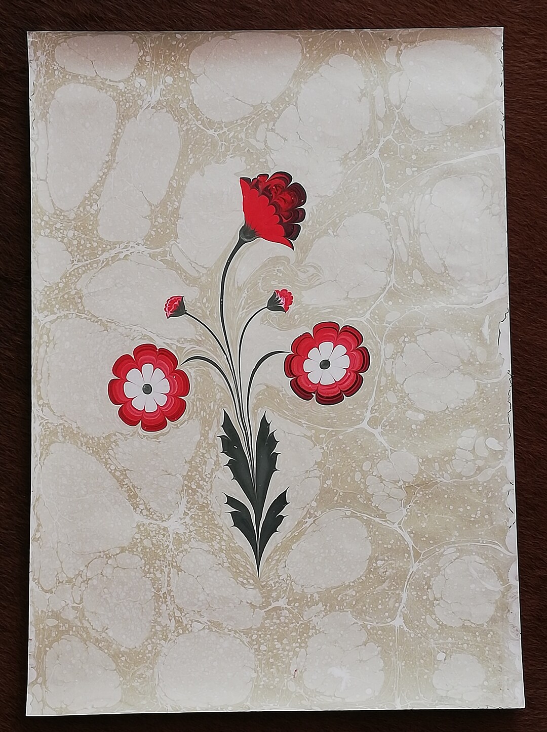 Daisy, Floral Marbling - Turkish Paper Marbling - EBRU, Art on Water ...