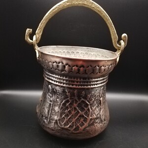 Turkish Hammered Copper Pot Bucket Embossed W/ Motives of Anatolian ...
