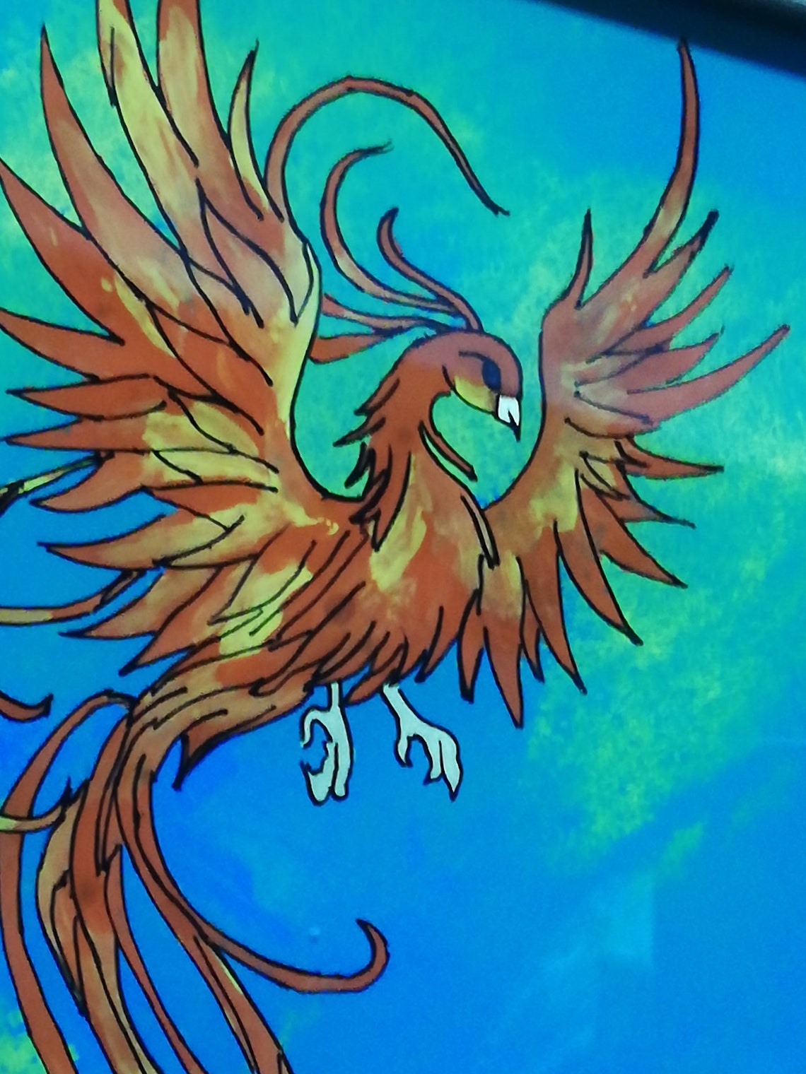 Phoenix zümrüd-ü Anka Kuşu Reverse Glass Painting - Etsy