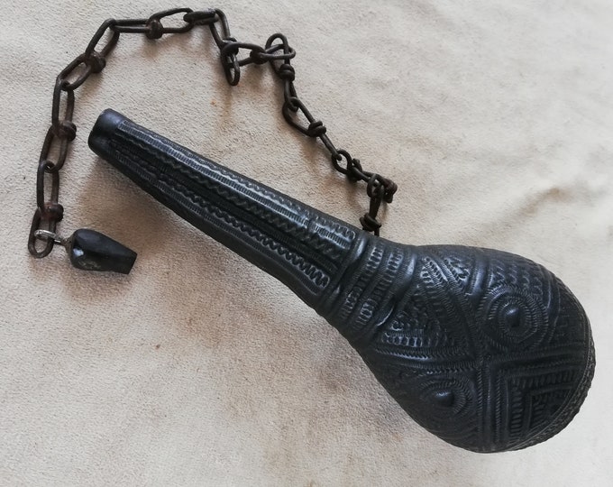Antique Scrotum Leather Gun Powder Flask - Collectable Hand Made Home ...