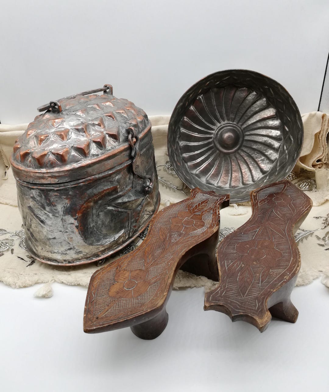 Hammam Set - Ottoman Turkish Bath Set (4pcs) - Towel, Bath Clogs ...